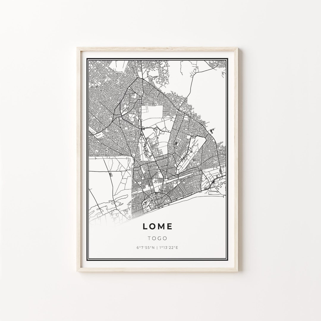 Lome Togo Map Print: Modern Black and White City Art - Etsy