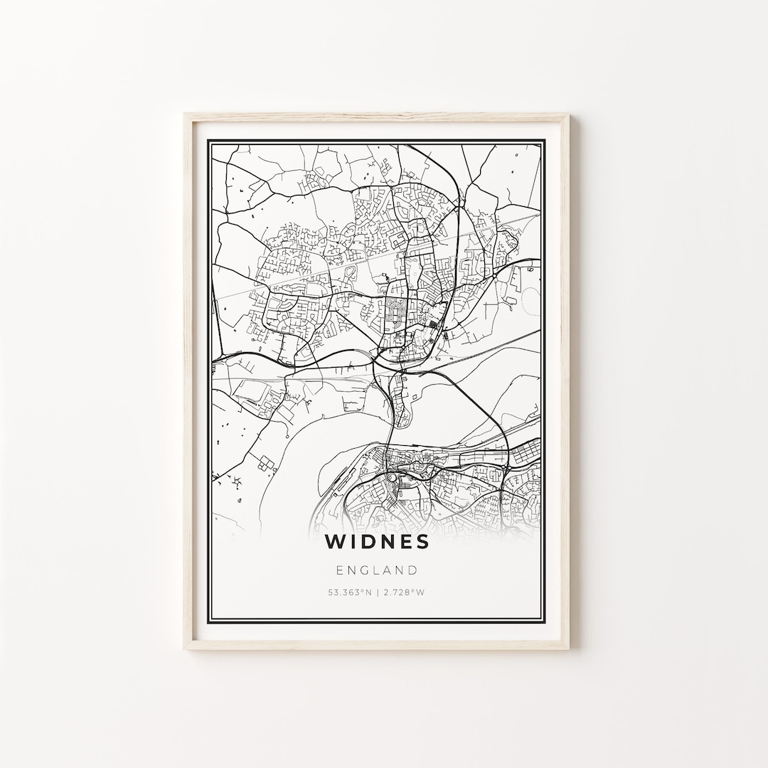 Widnes England Map Art Print: Modern Black and White Wall Decor - Etsy