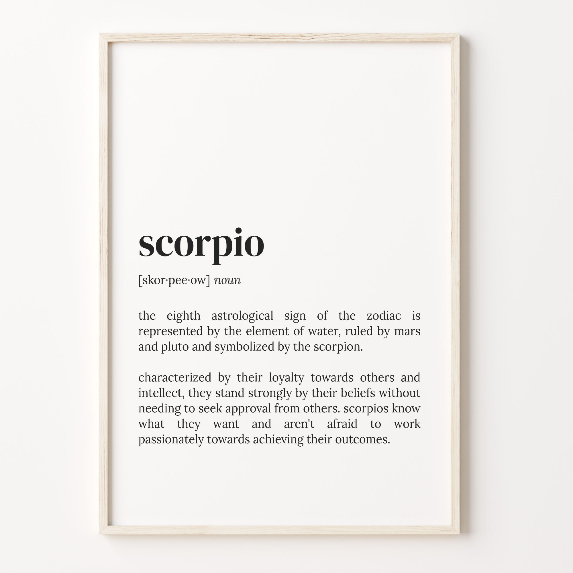 Scorpio Definition Print, Dictionary Poster, Quote Wall Art, Scorpio ...