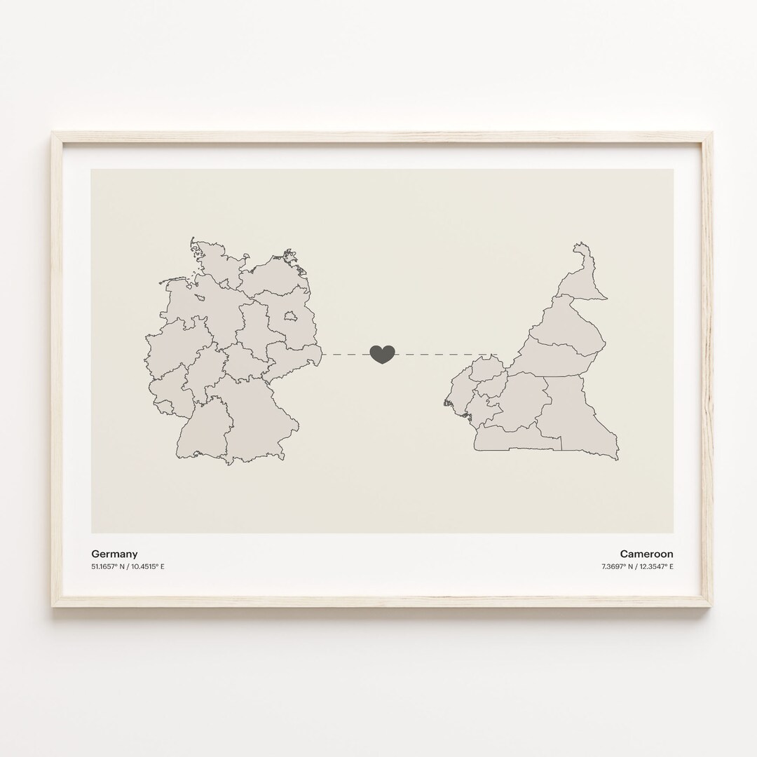 Germany Cameroon Connection Map Print: Minimalist Travel Wall Art - Etsy