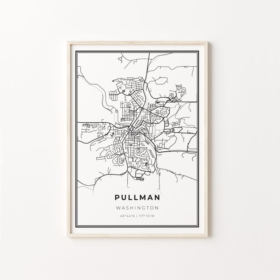 Pullman Print, City Map Art Poster, Washington WA USA, Wall Art Decor ...