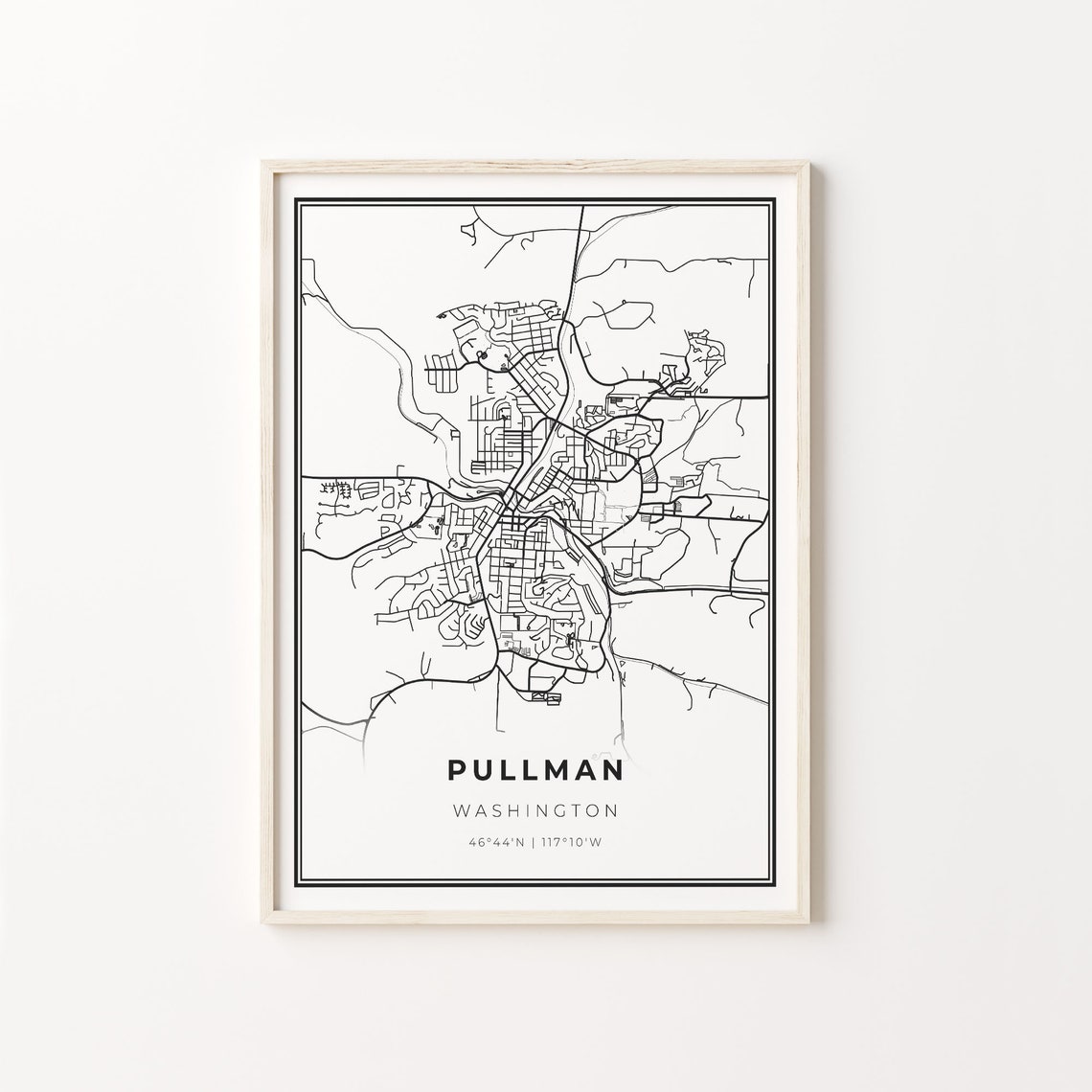 Pullman Washington Map Art Print: Modern Black and White Cityscape - Etsy