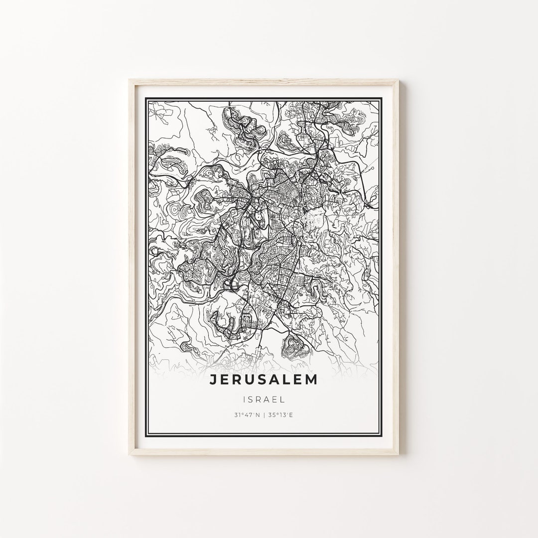 Jerusalem Print, City Map Art Poster, Israel, Wall Art Decor, Modern ...