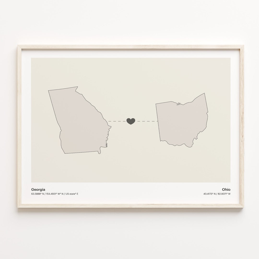 Georgia to Ohio Print, Ohioan Gift, Minimalistic State Connection Map ...