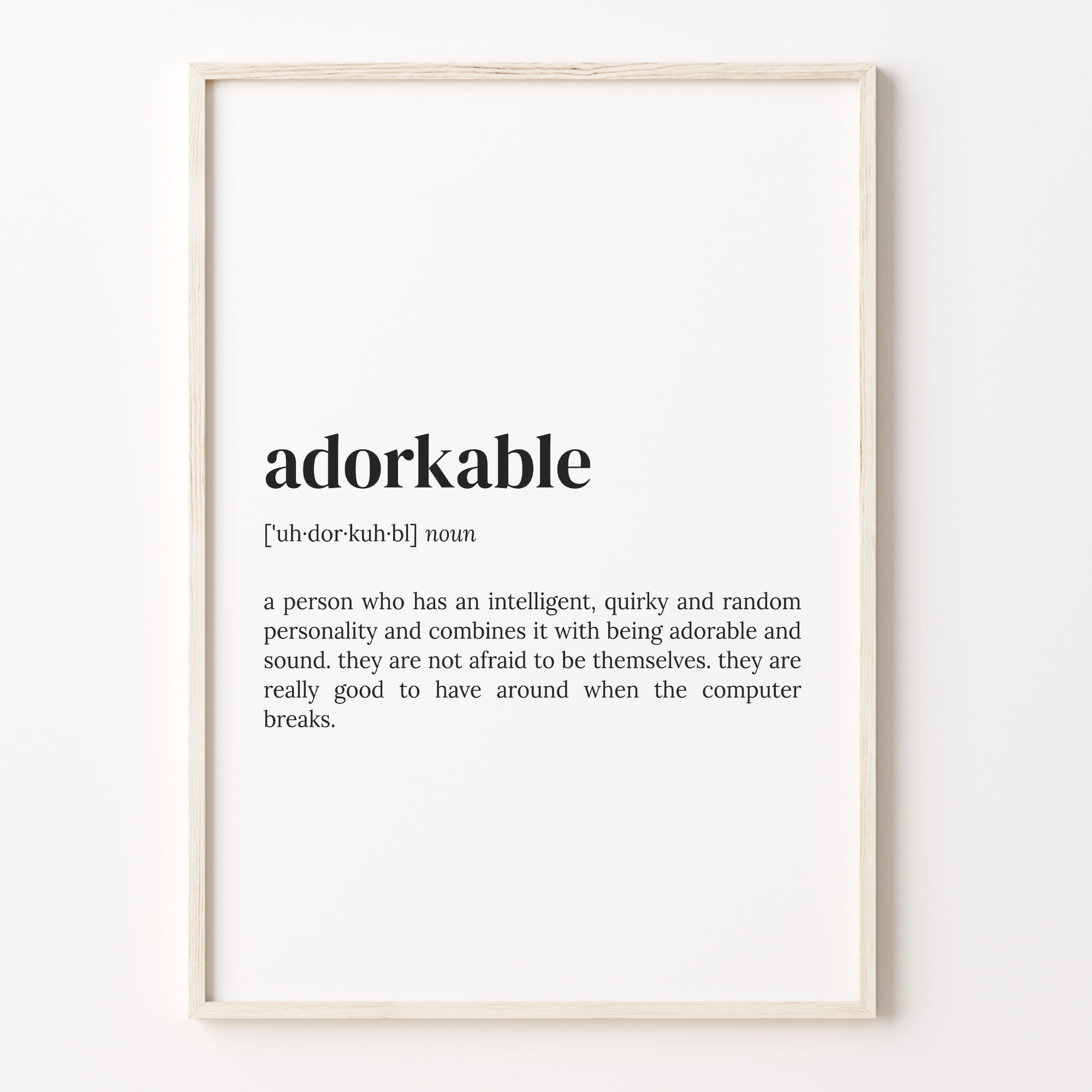 Adorkable Definition Print, Dictionary Poster, Quote Wall Art, Gift for ...