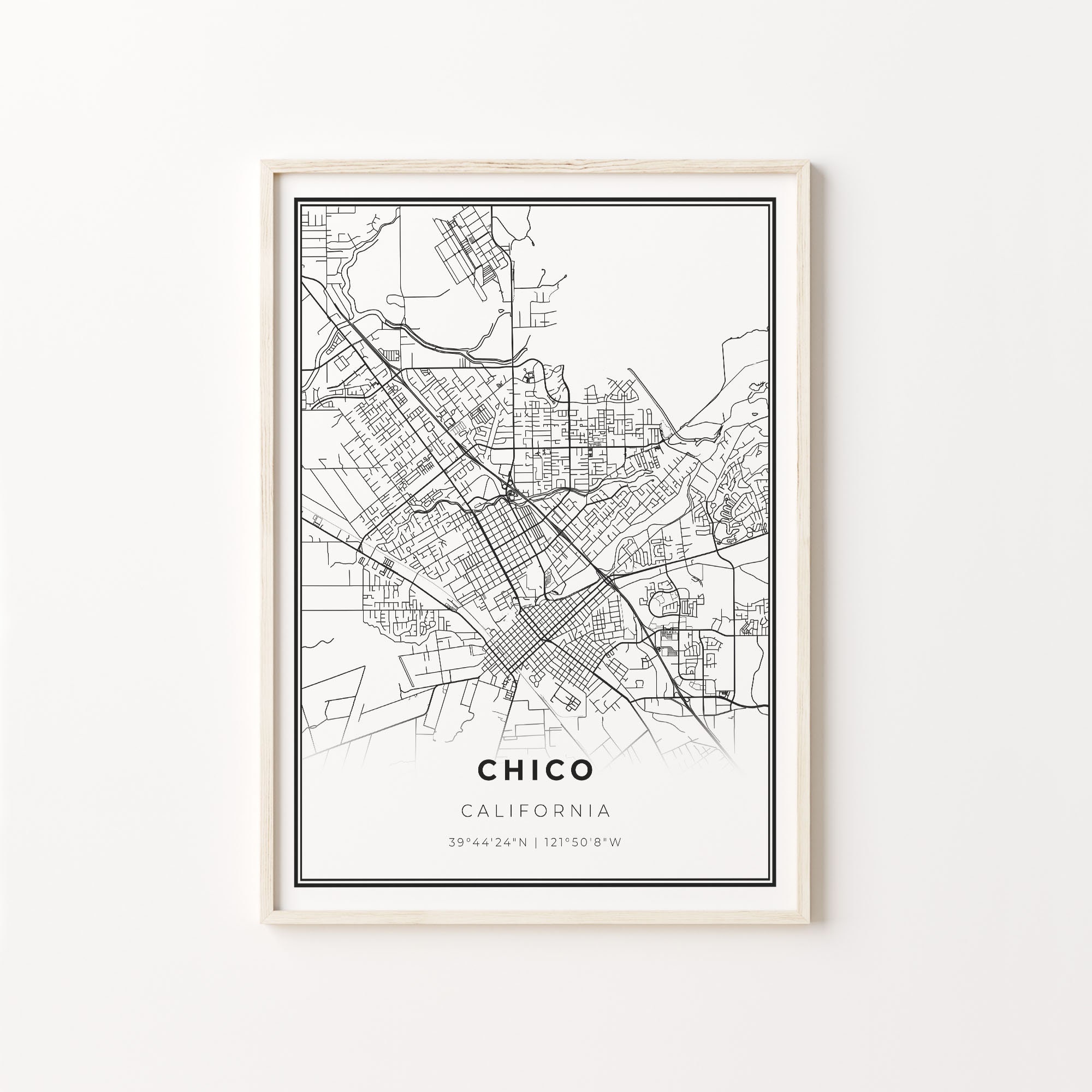 Chico California Map Print: Modern Black and White City Art - Etsy