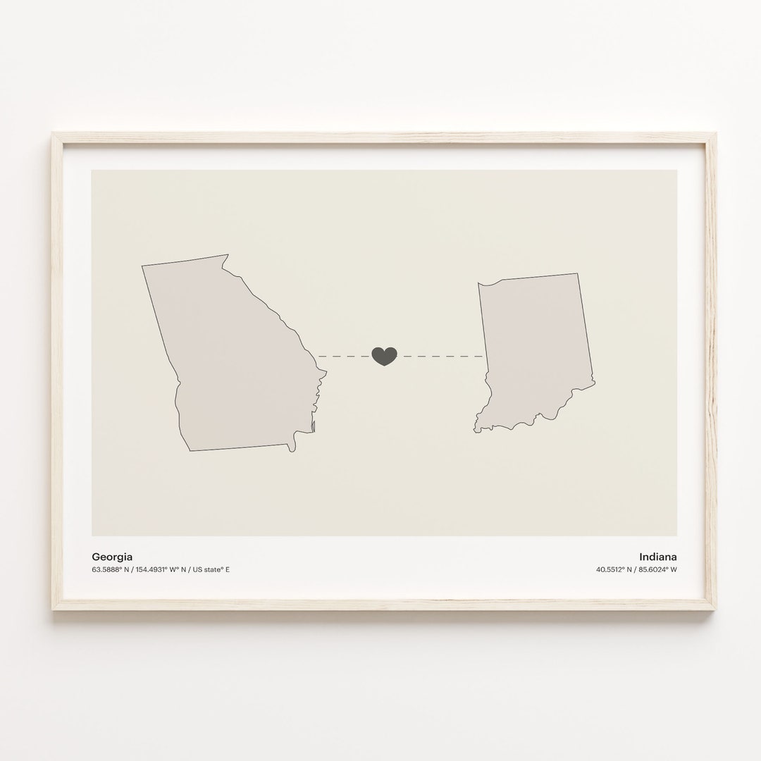 Georgia Indiana State Connection Map Print: Minimalist Travel Wall Art ...