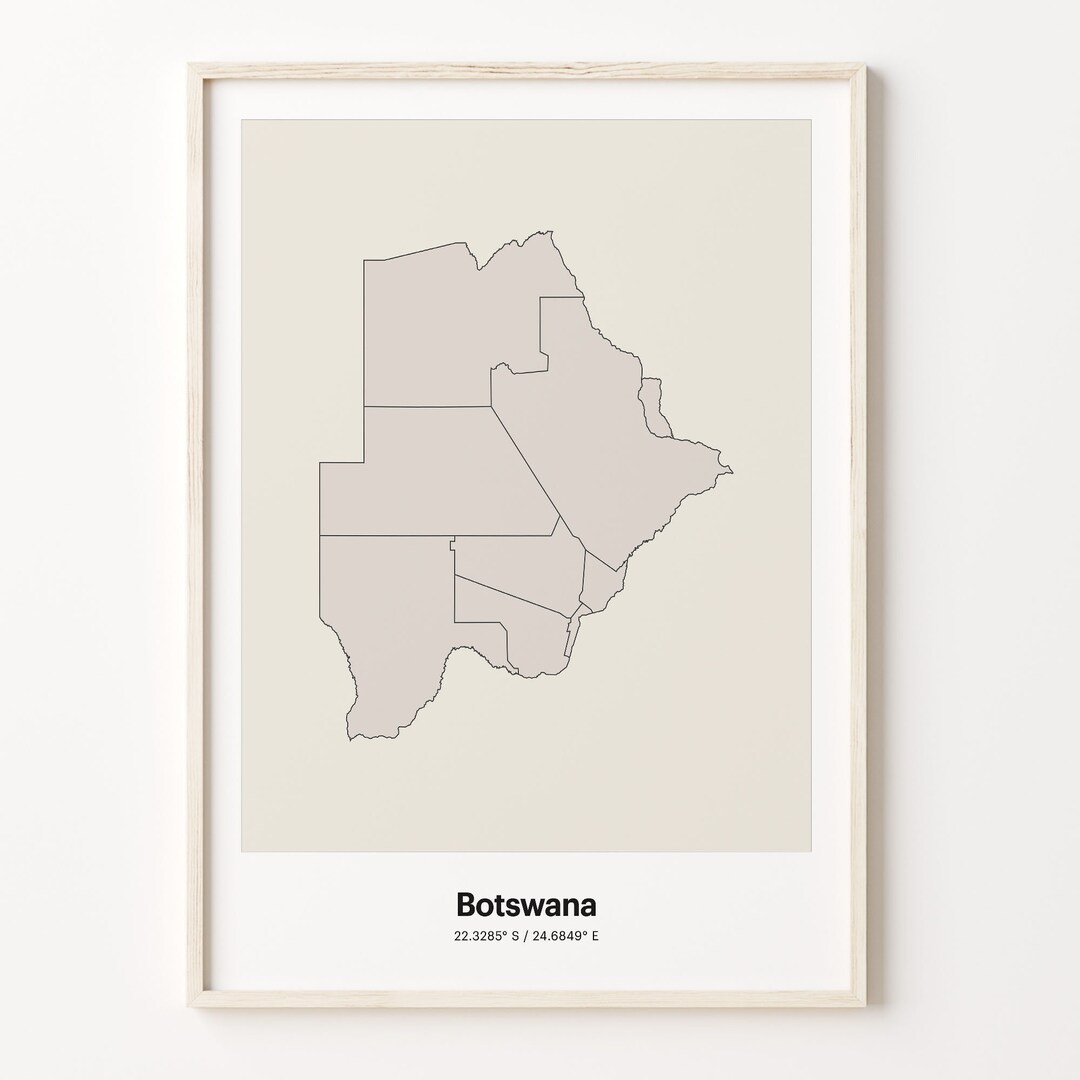 Botswana Print, Motswana Gift, Minimalistic Country Map Poster, BW Line ...