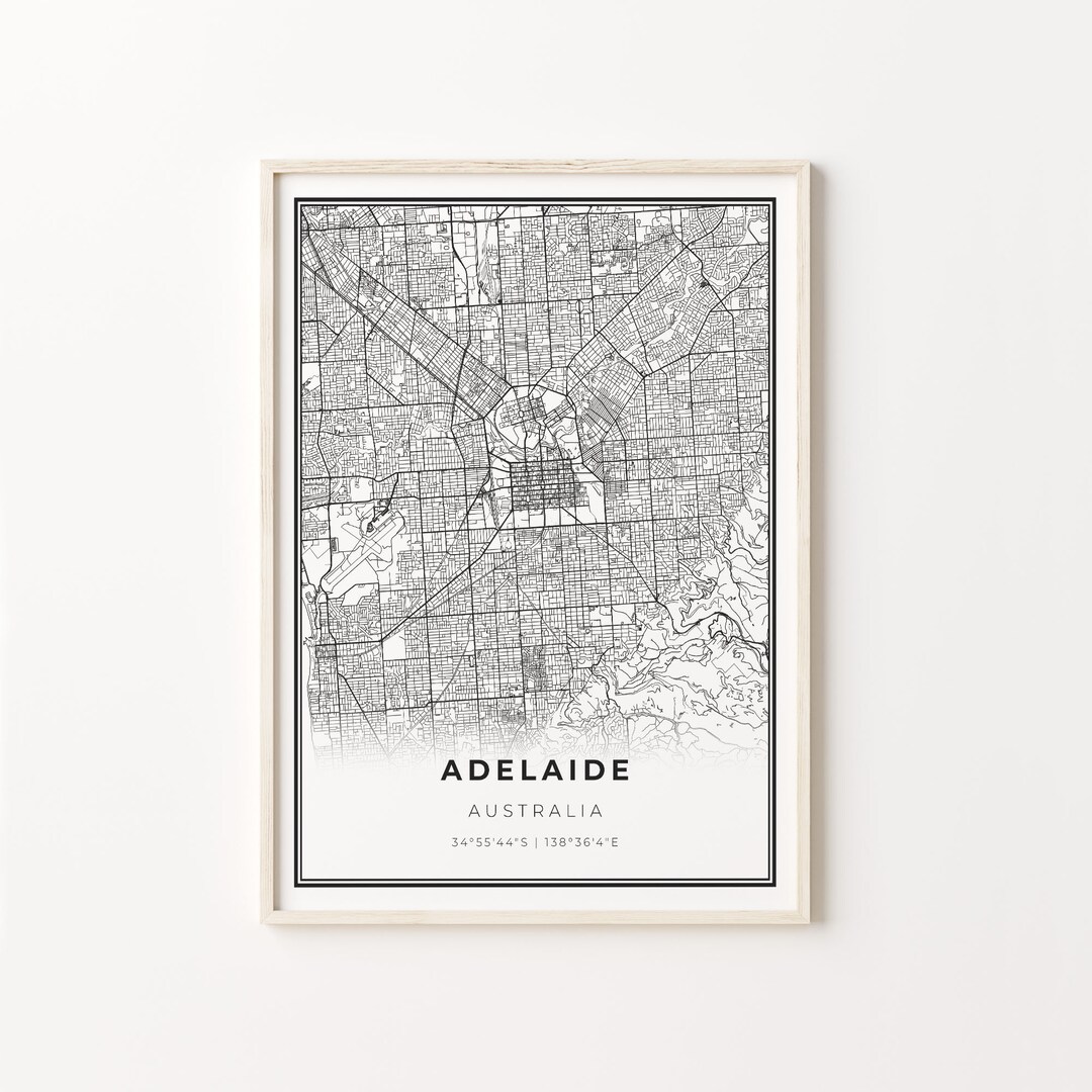 Adelaide Print, City Map Art Poster, Australia SA, Wall Art Decor ...