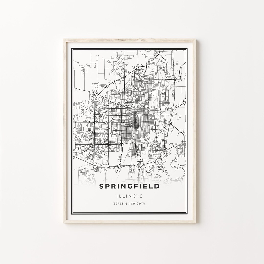 Springfield Illinois Map Print: Modern Black and White City Art - Etsy