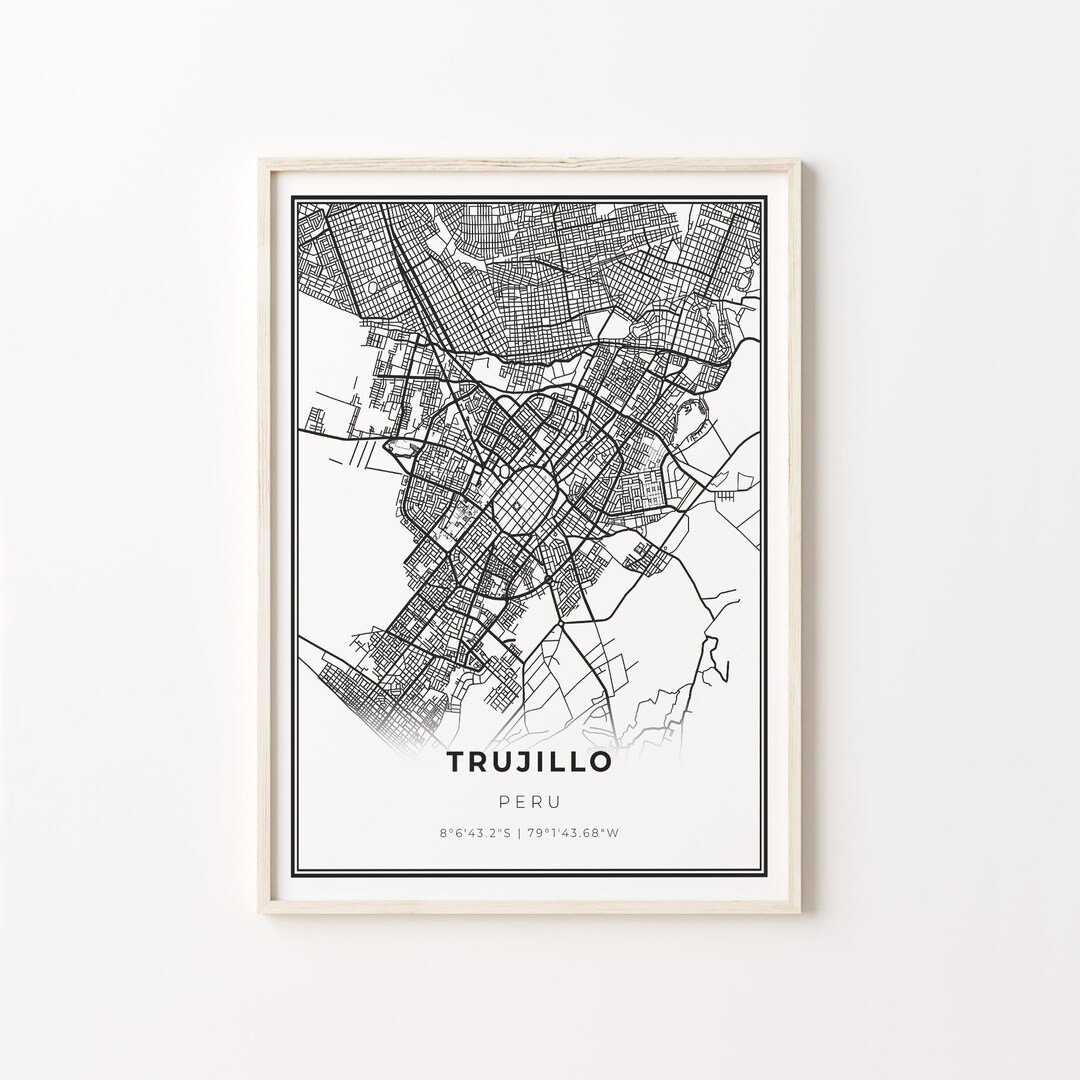 Trujillo Peru Map Print: Modern Black and White City Art - Etsy