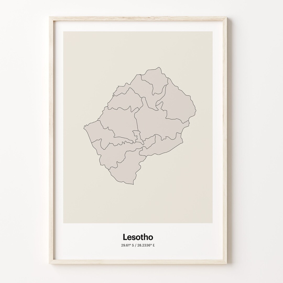 Lesotho Print, Basotho Gift, Minimalistic Country Map Poster, LS Line ...