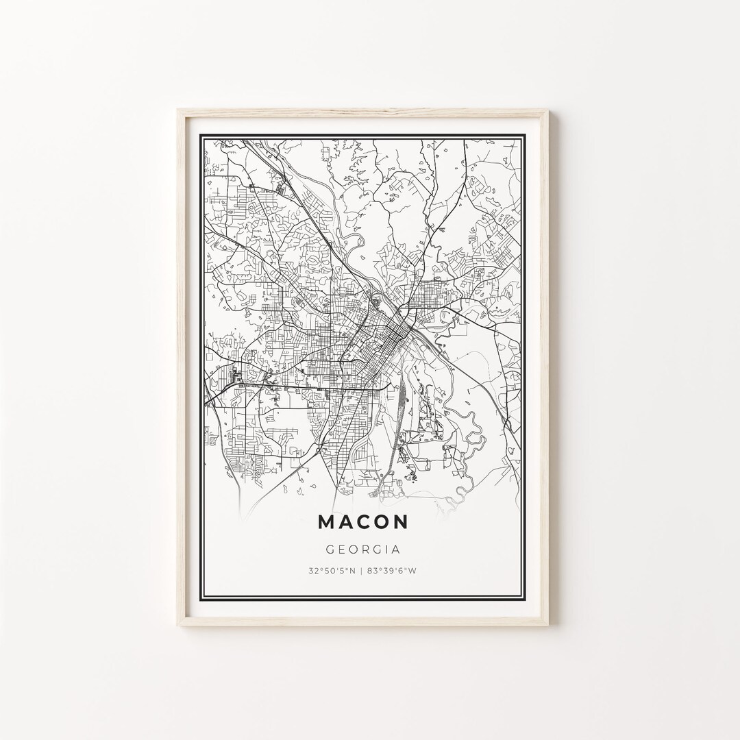 Macon Georgia Map Print: Modern Black and White City Art - Etsy