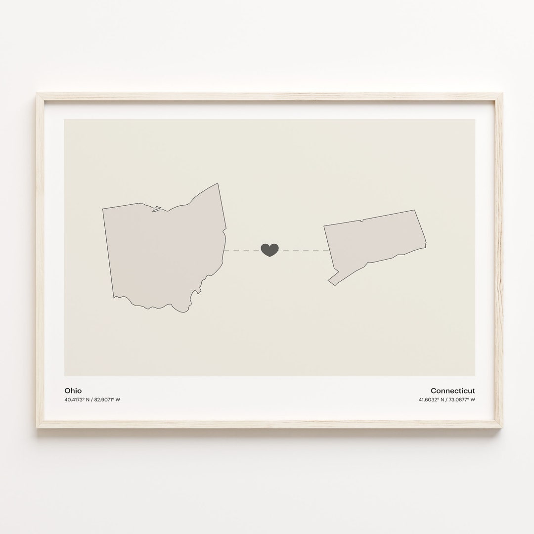 Ohio Connecticut State Connection Map Print: Minimalist Travel Wall Art ...