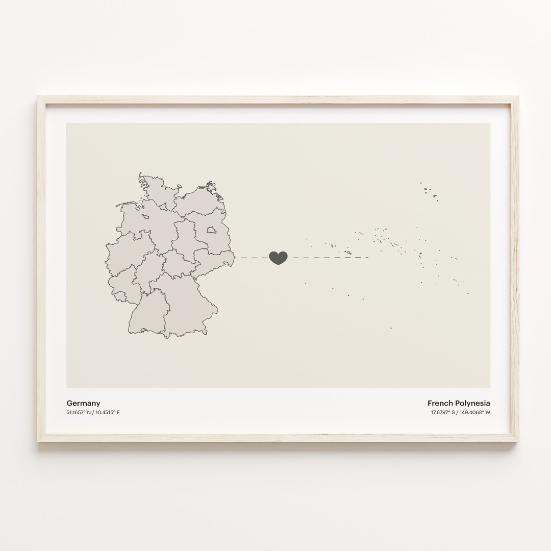 Germany to French Polynesia Print, French Polynesian Gift, Minimalistic ...