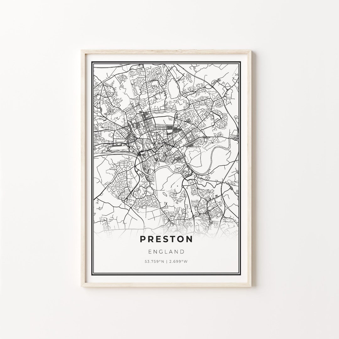 Preston Print, City Map Art Poster, England UK, Wall Art Decor, Modern ...