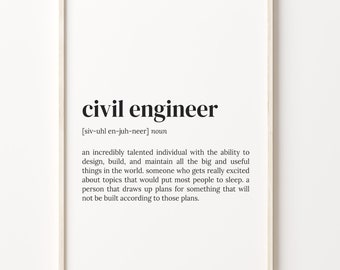Civil Engineer Definition Print, Dictionary Artwork, Printable Wall Art ...