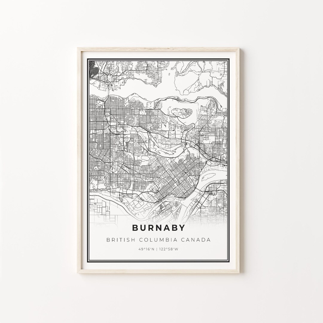 Burnaby Print, City Map Art Poster, British Columbia BC Canada, Wall ...