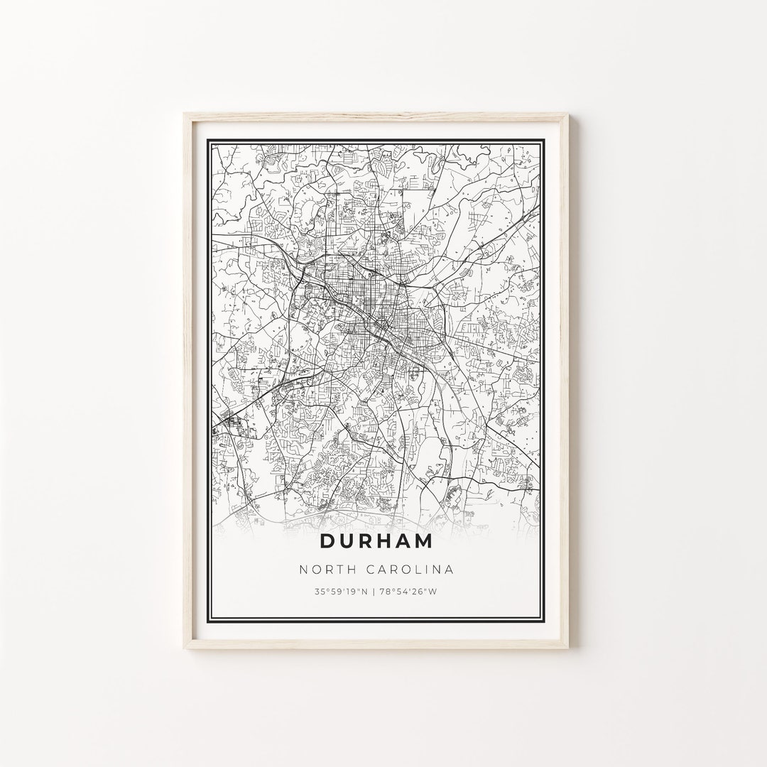 Durham Print, City Map Art Poster, North Carolina NC USA, Wall Art ...