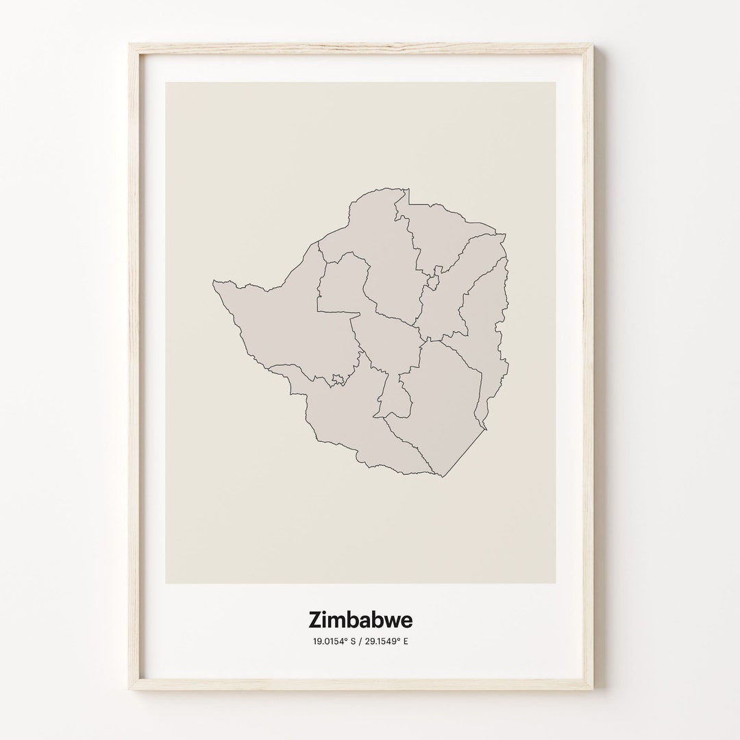 Zimbabwe Print, Zimbabwean Gift, Minimalistic Country Map Poster, ZW ...