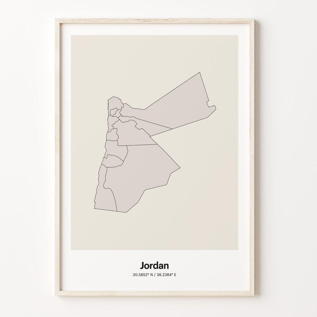 Jordan Print, Jordanian Gift, Minimalistic Country Map Poster, JO Line ...