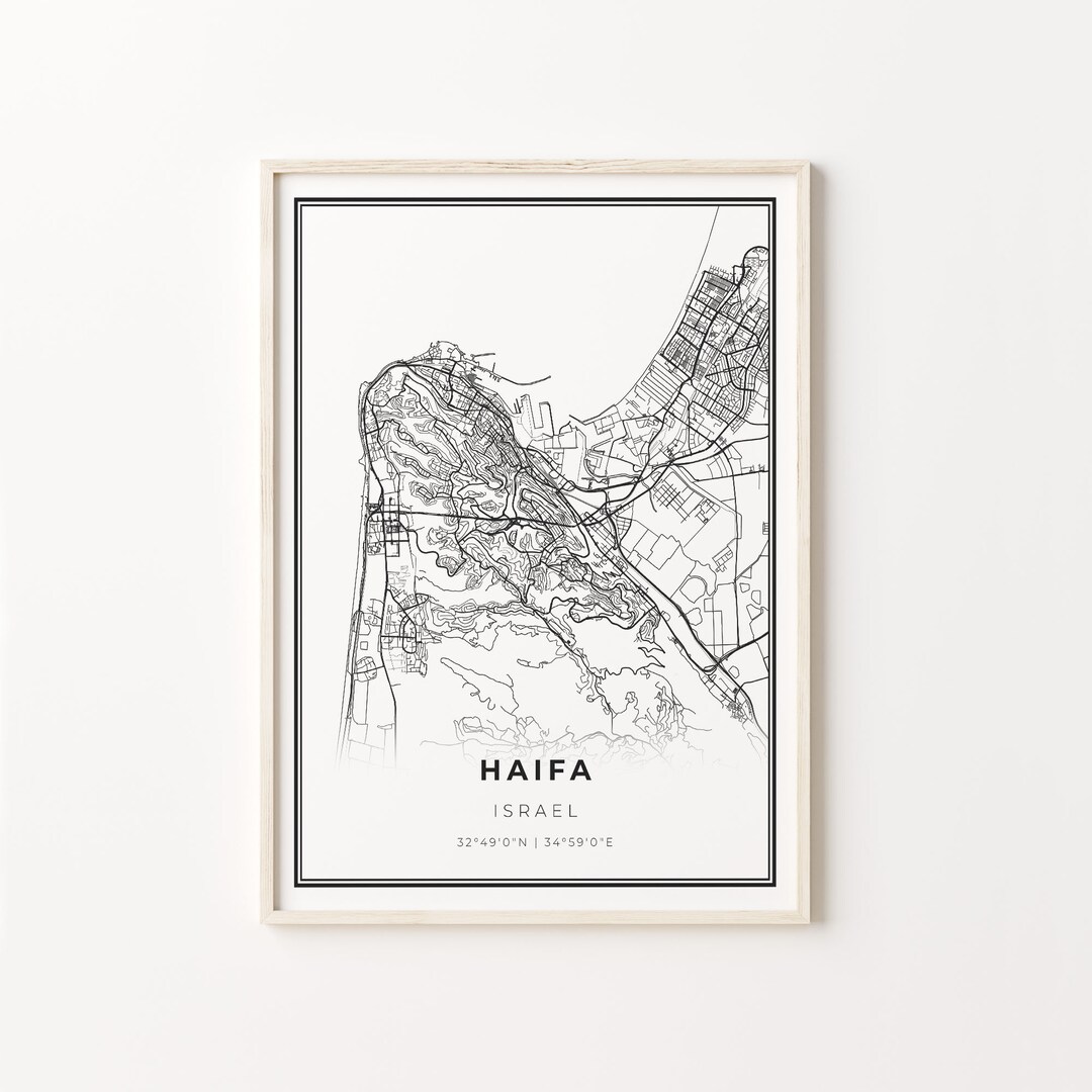 Haifa Israel Map Art Print: Modern Black and White City Decor - Etsy
