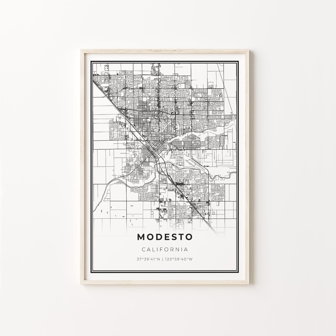 Modesto Print, City Map Art Poster, California CA USA, Wall Art Decor ...