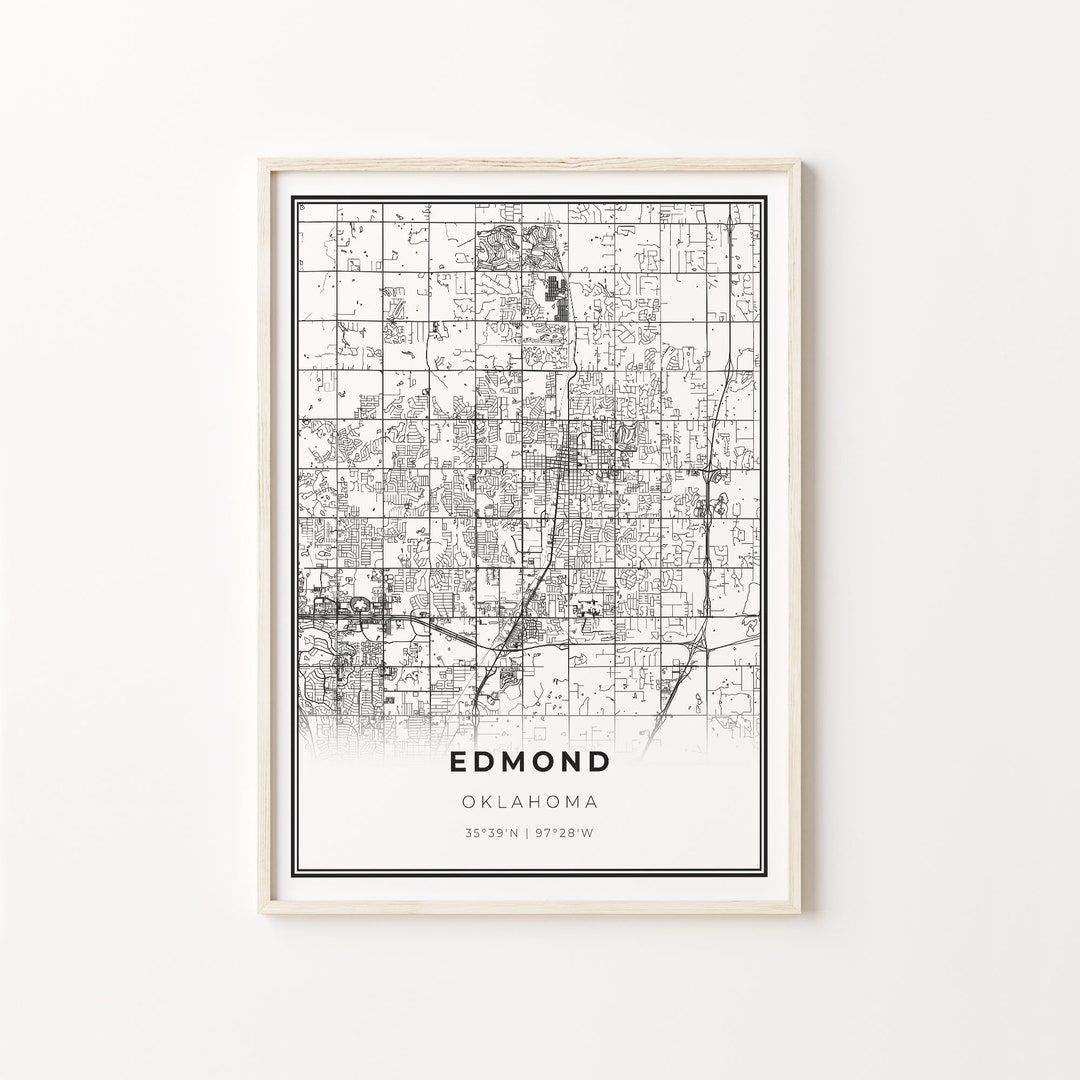 Edmond Oklahoma Map Art Print: Modern Black and White Wall Decor - Etsy