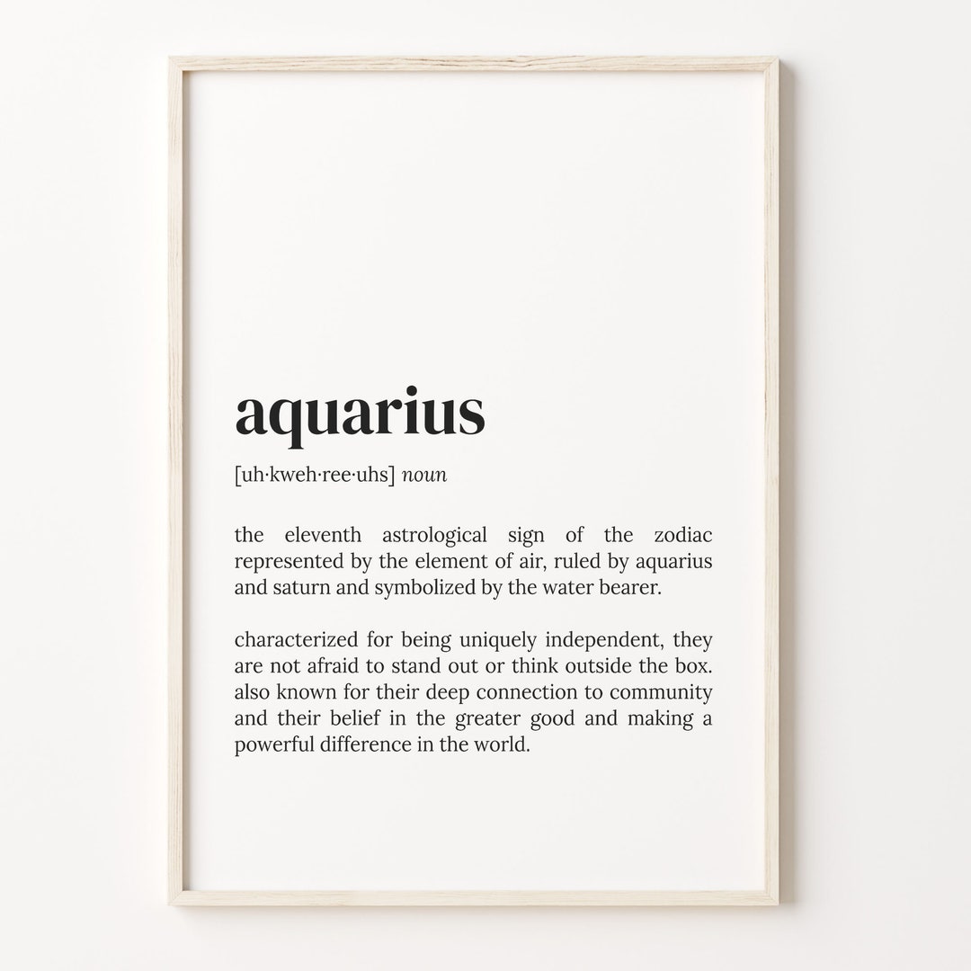 Aquarius Definition Print, Dictionary Poster, Quote Wall Art, Aquarius ...