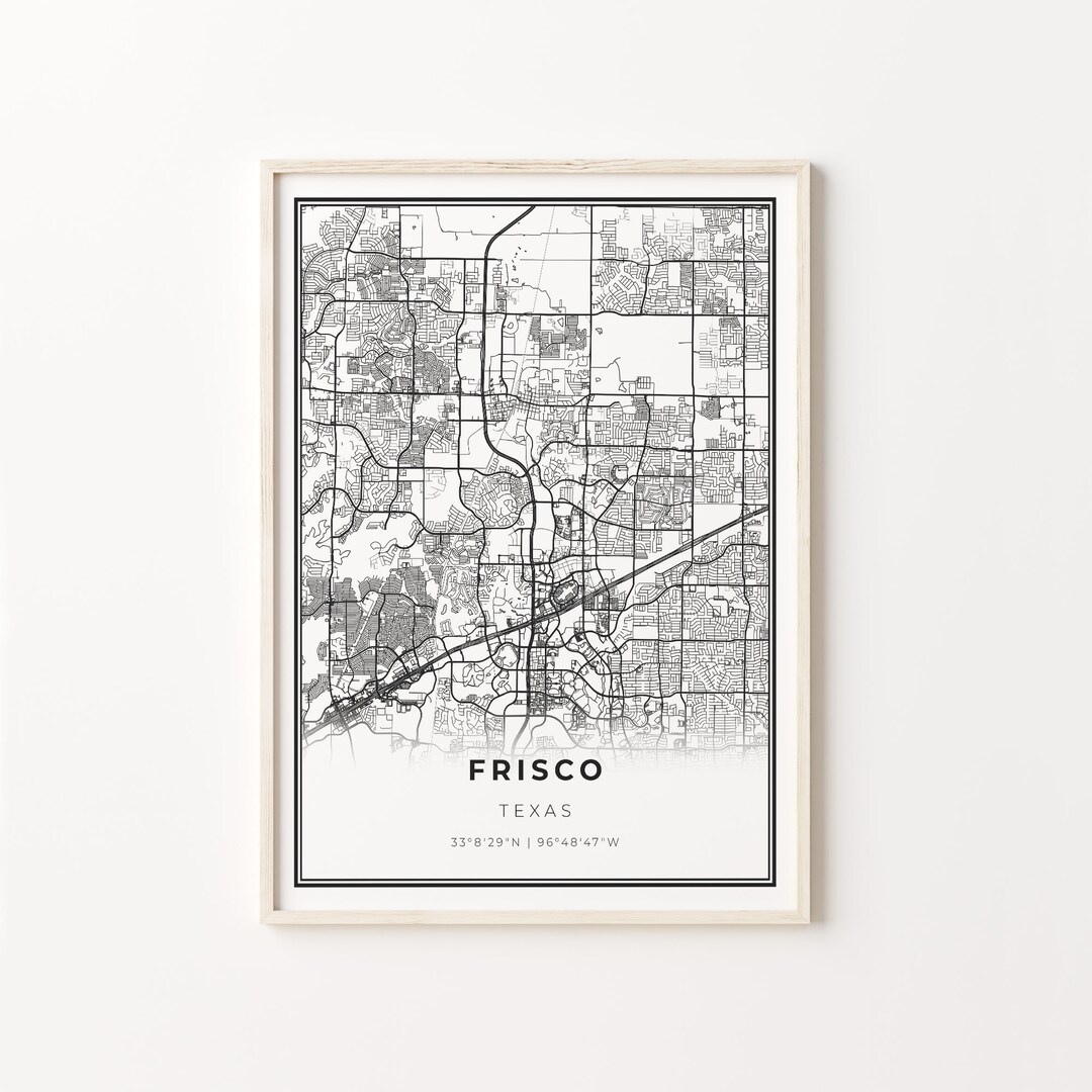 Frisco Texas Map Art Print: Modern Black and White City Poster - Etsy