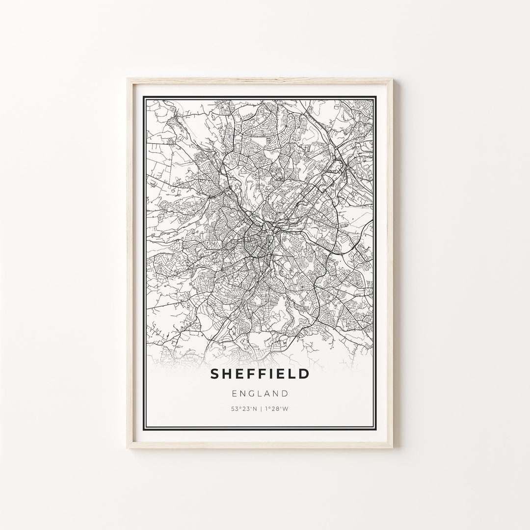 Sheffield Print, City Map Art Poster, England United Kingdom UK, Wall ...