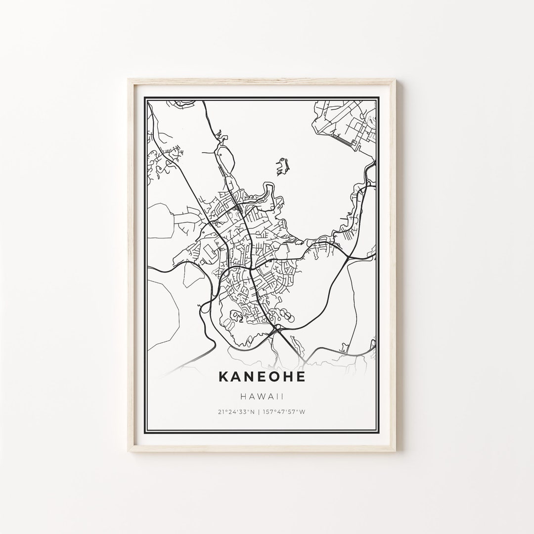 Kaneohe Print, City Map Art Poster, Hawaii HI USA, Wall Art Decor ...