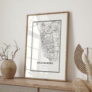 Helsingborg Sweden Map Print: Modern Black and White Wall Art - Etsy