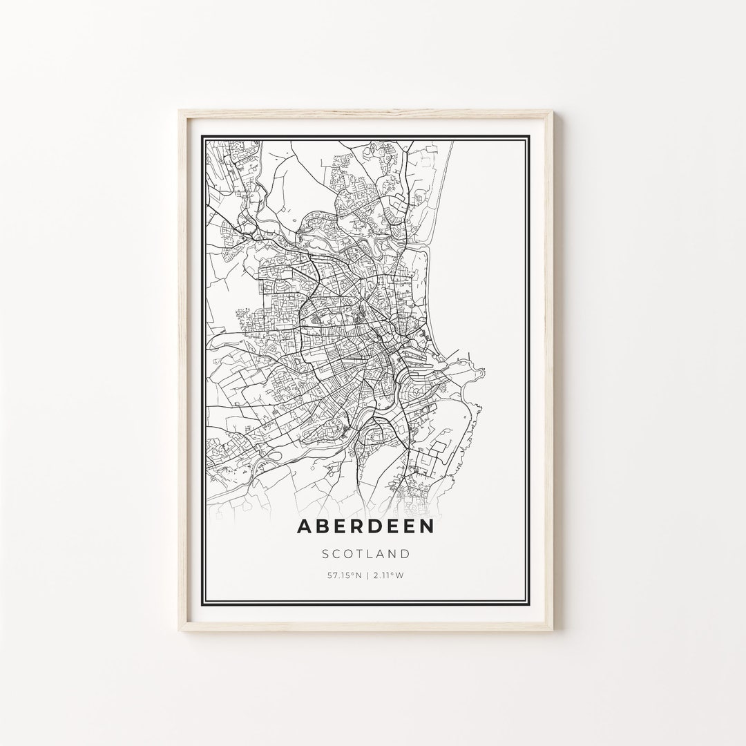 Aberdeen Print, City Map Art Poster, Scotland United Kingdom UK, Wall ...
