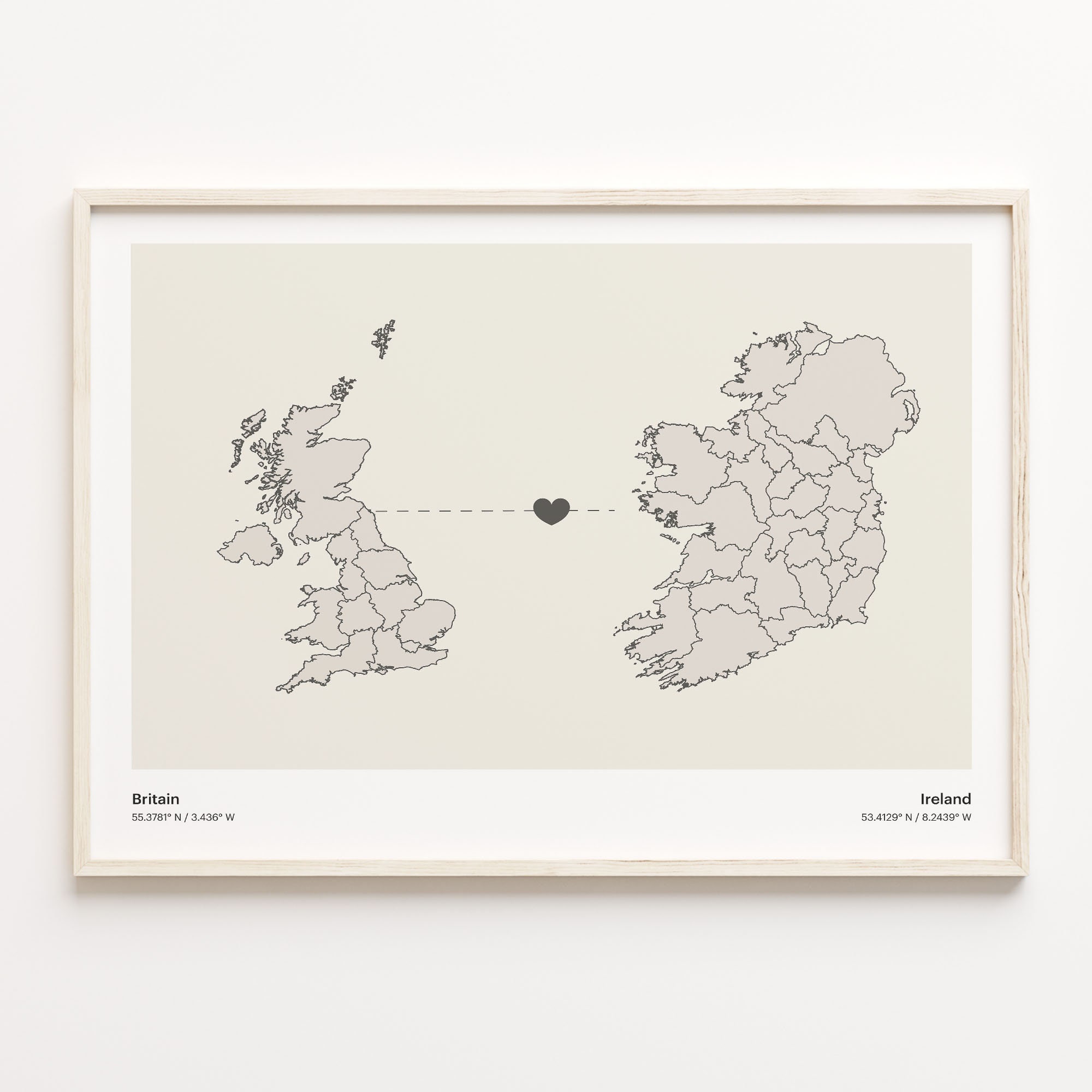 Britain to Ireland Print, Irish Gift, Minimalistic Country Connection ...