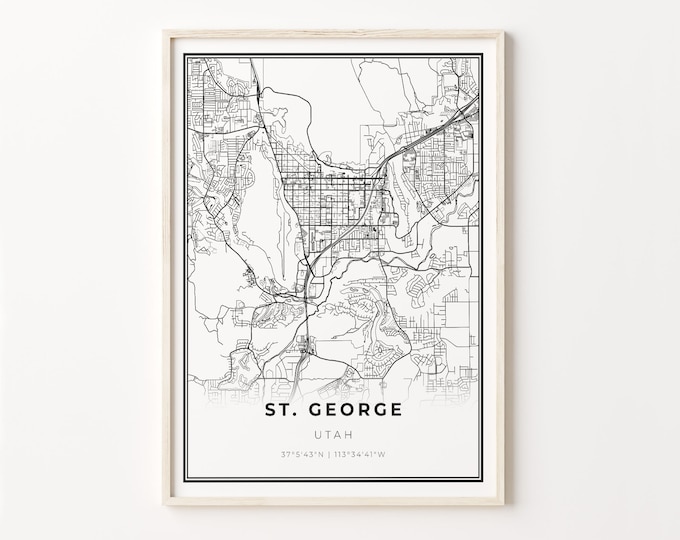 St George Map Poster, St George Map Print, St George Travel Wall Art ...
