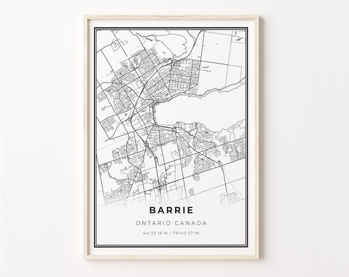 Barrie Spirit Catcher Map Print | Map of Barrie Ontario | Black & White ...