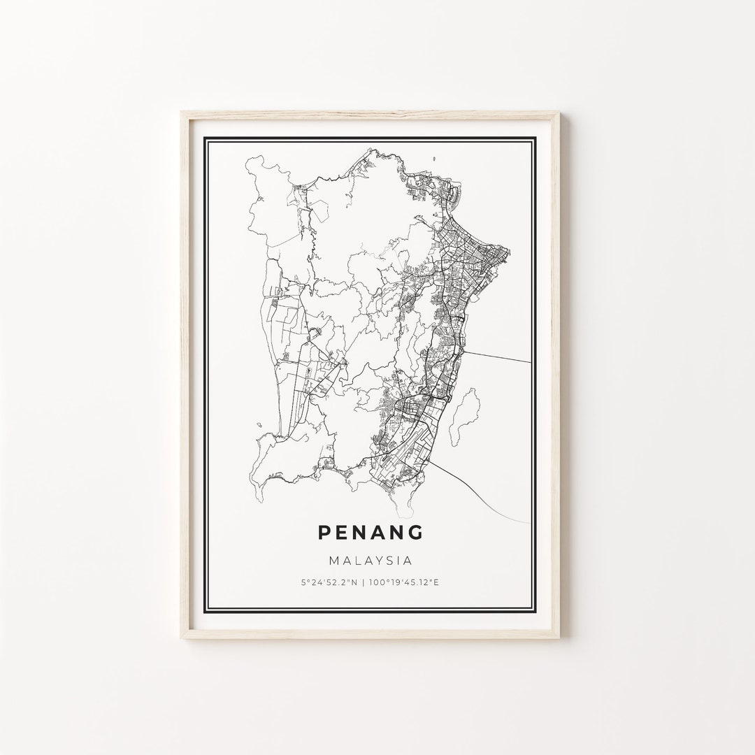Penang Island Print, City Map Art Poster, Malaysia, Wall Art Decor ...