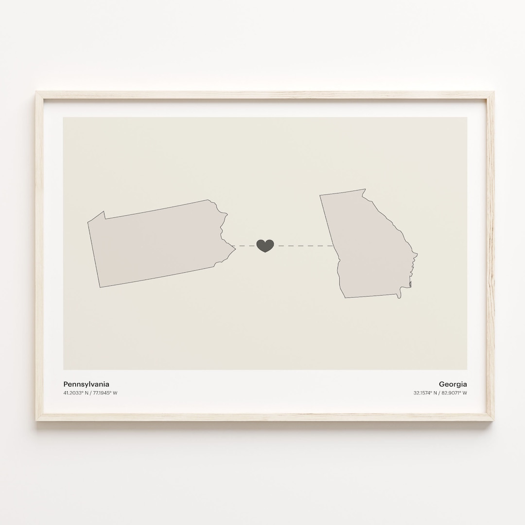 Pennsylvania to Georgia Print, Georgian Gift, Minimalistic State ...