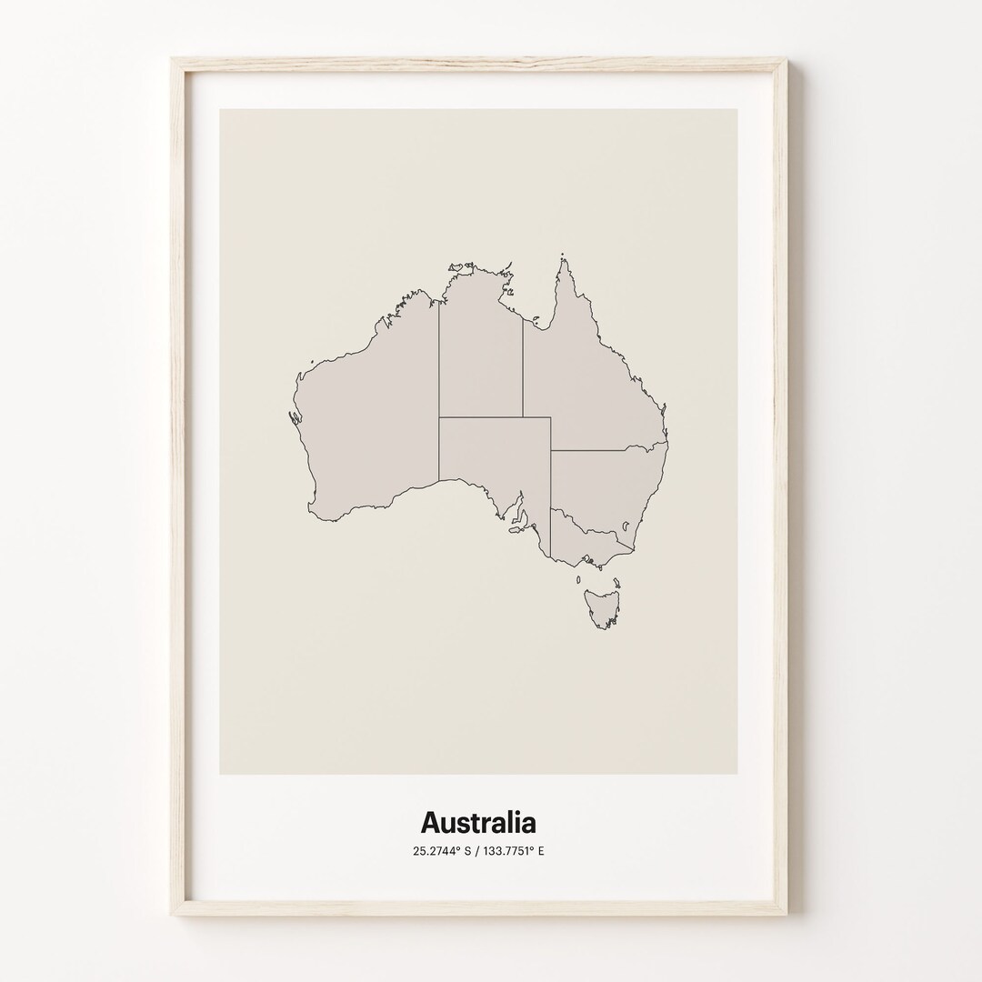 Australia Print, Australian Gift, Minimalistic Country Map Poster, AU ...
