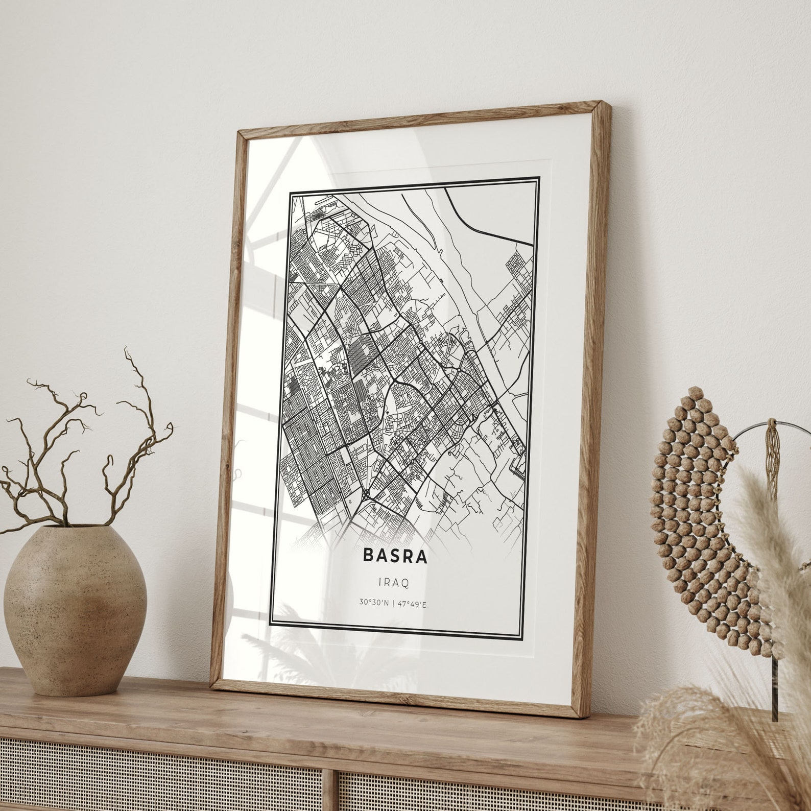 Basra City Map Print: Modern Black and White Wall Art - Etsy