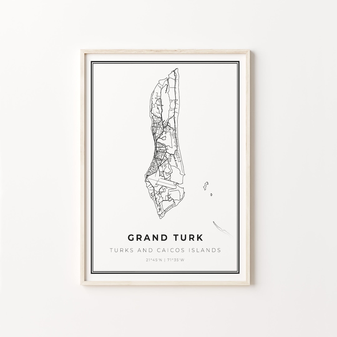Grand Turk Map Print: Modern Black and White Wall Art - Etsy