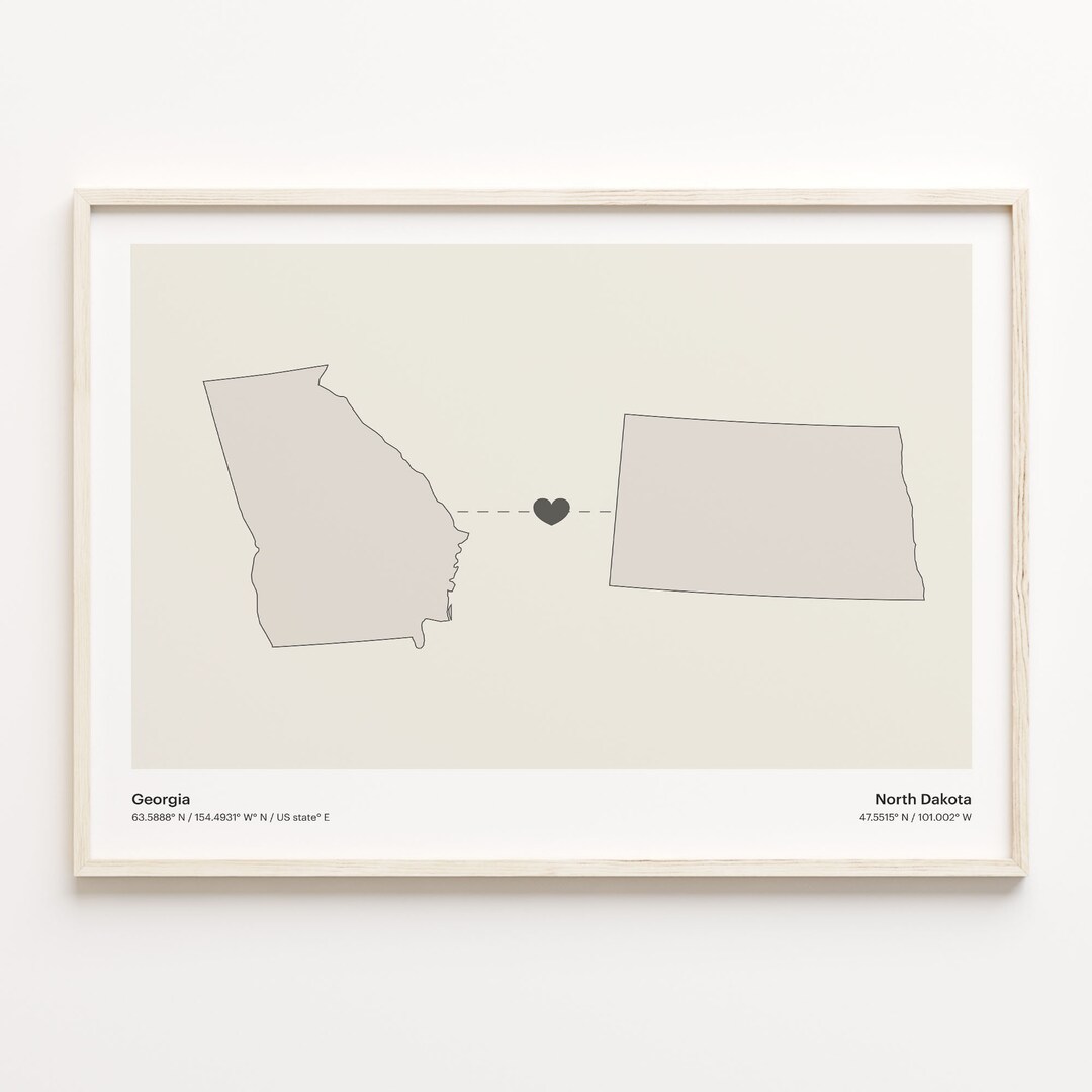 Georgia to North Dakota State Connection Map Print - Etsy