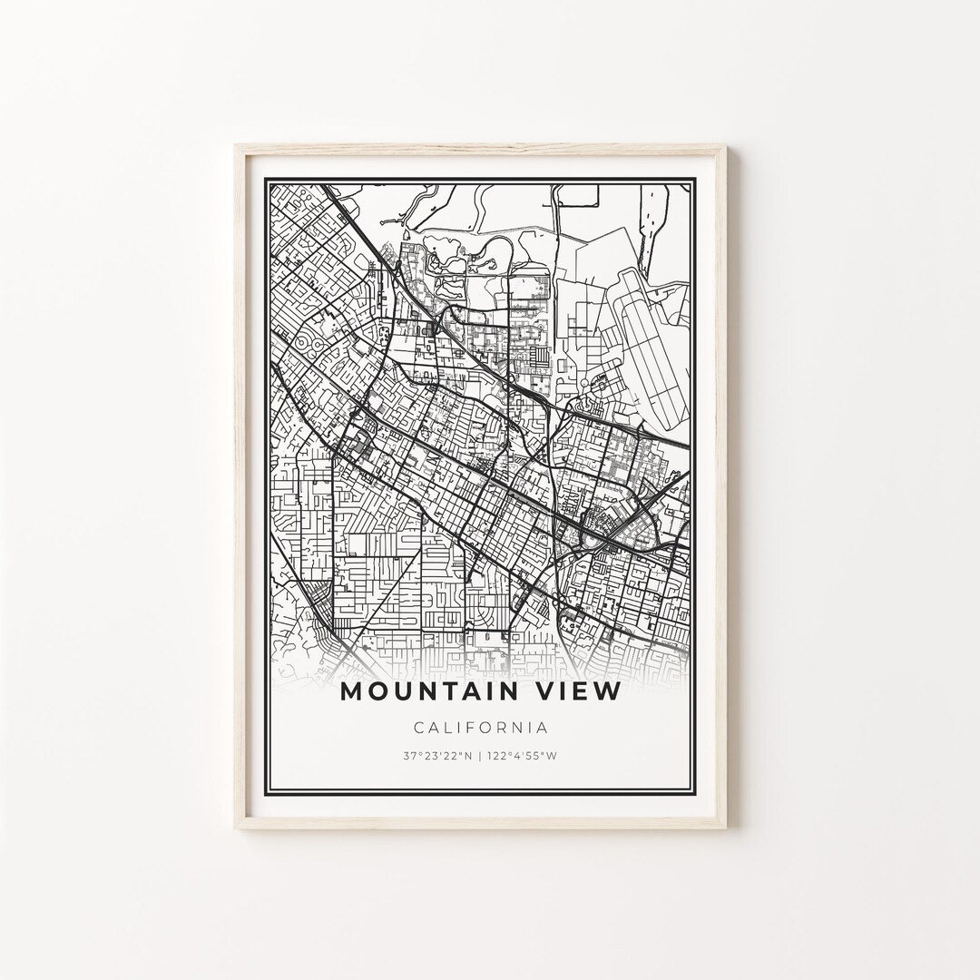Mountain View California Map Art Print: Modern Black and White Decor - Etsy