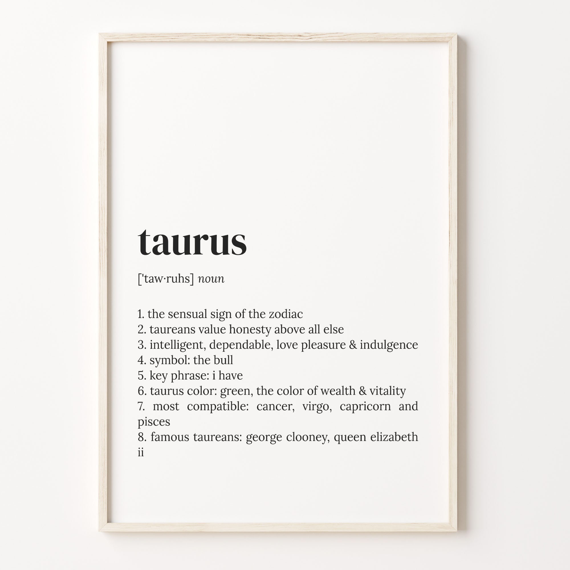 Taurus Definition Print Dictionary Poster Quote Wall Art - Etsy
