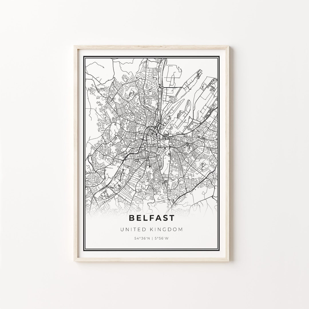 Belfast City Map Print: Modern Black and White Wall Art - Etsy