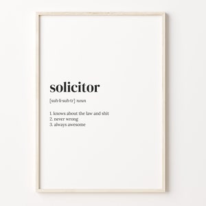 Solicitor Definition Print, Dictionary Poster, Quote Wall Art, Law and ...