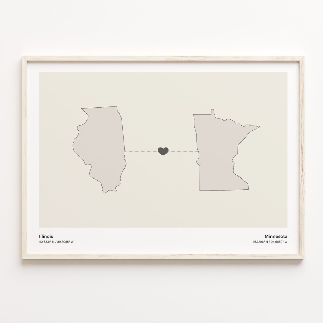 Illinois to Minnesota Print, Minnesotan Gift, Minimalistic State ...