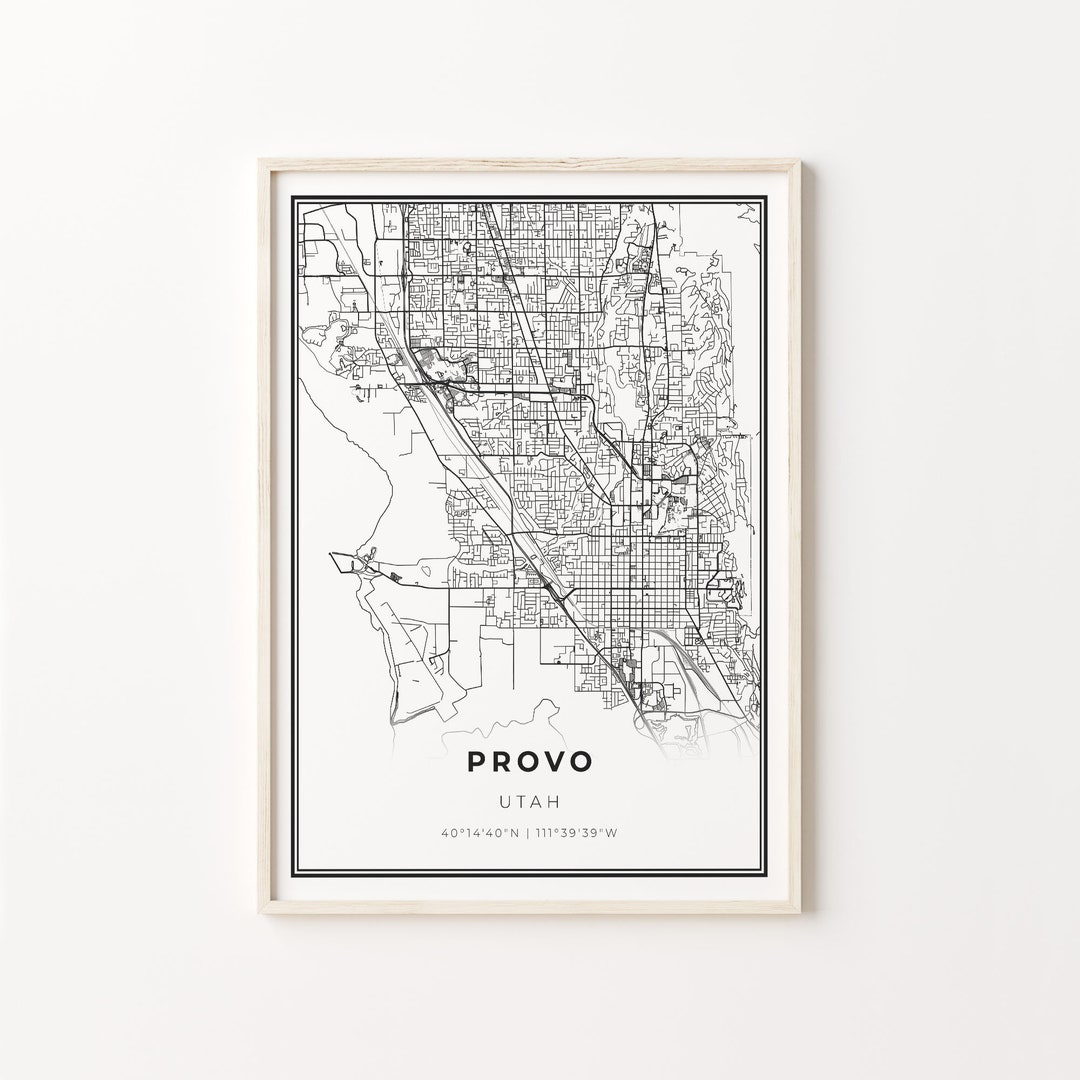 Provo Utah Map Print: Modern Black and White Wall Art - Etsy
