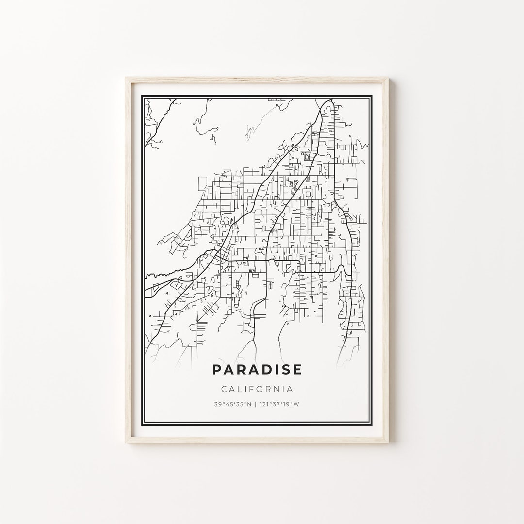 Paradise California Map Art Print: Modern Black & White Wall Decor - Etsy